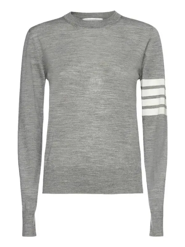 Thom Browne 4-bar Ribbed Crewneck Sweater - Light Gray