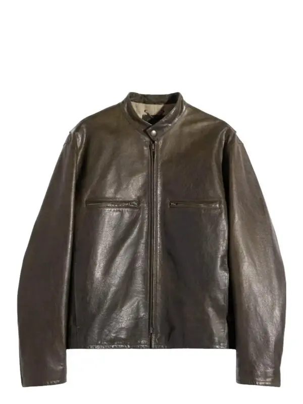 LEMAIRE Zip-up Leather Biker Jacket - Bronze