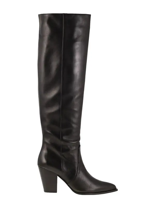 STUART WEITZMAN Round Toe Zip Up Block Heel Boots - Black