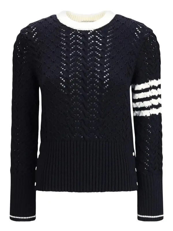 Thom Browne Pointelle Stripe Detailed Knitted Jumper - Navy Blue
