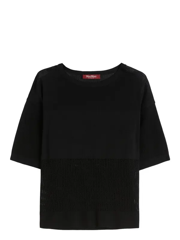 Max Mara Crew Neck T-shirt With Ribbed Details - Black