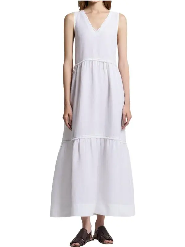 Peserico Sleeveless V-neck Tiered Maxi Dress - Light White