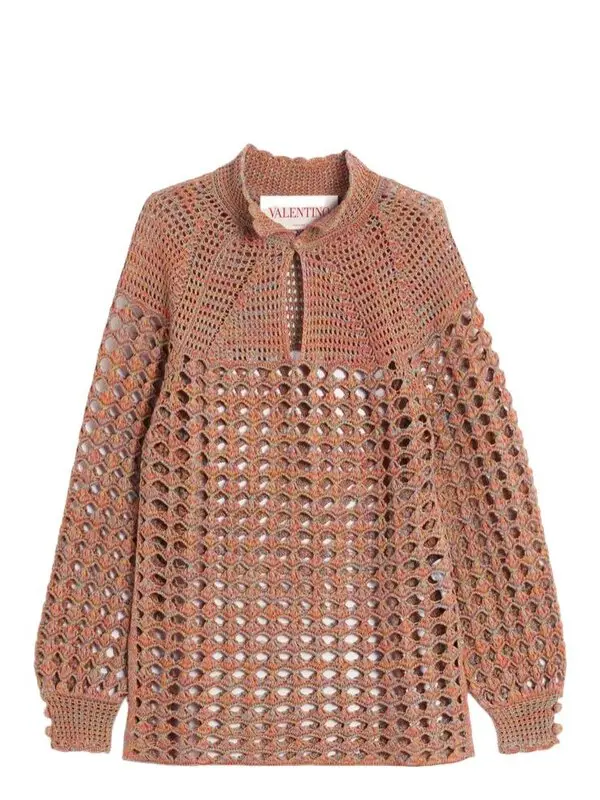 Valentino Garavani Crochet High Neck Jumper - Brown