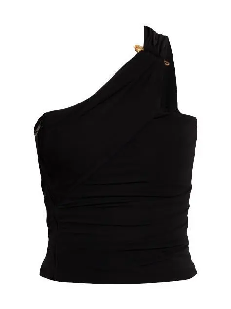 Versace One-shoulder Draped Top With Pleated Detailing - Black
