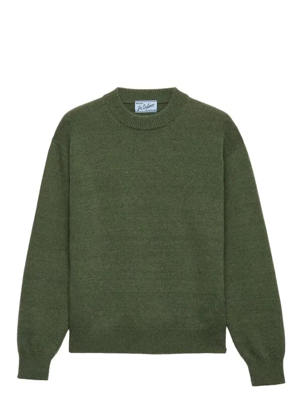 Prada Long-sleeved Crewneck Jumper In Regenerated Cashmere - Military Green