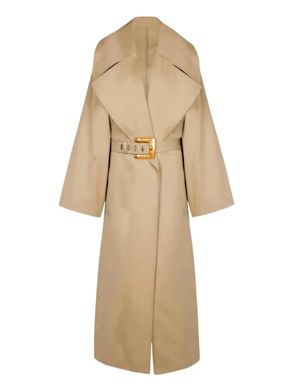 Balmain Long Gabardine Trench Coat - Beige