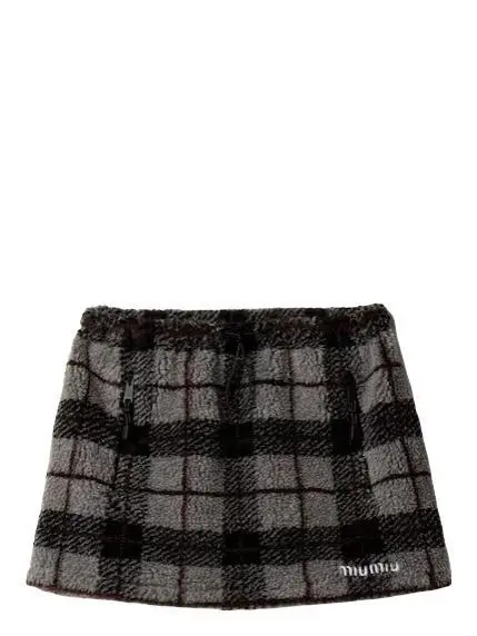 Miu Miu Teddy Bear Check Mini Skirt - Gray/black