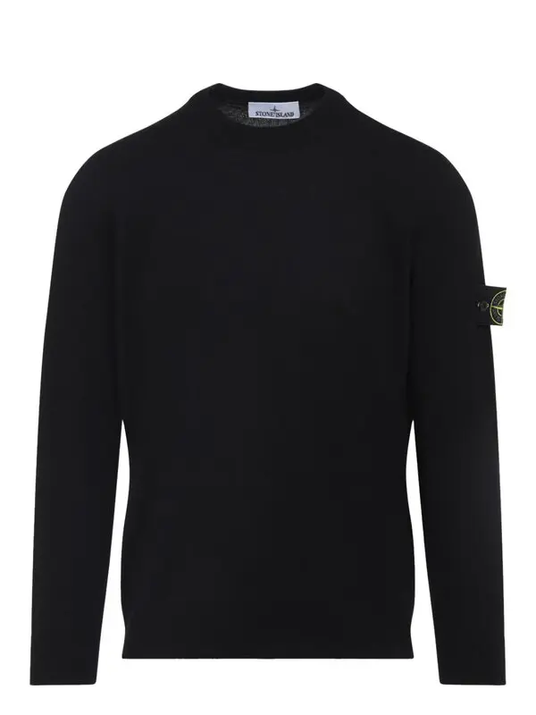 Stone Island Logo Patch Crewneck Sweater - Black