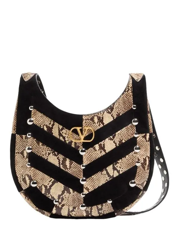 Valentino Garavani Hoboho Small Hobo Bag In Python And Suede - Black
