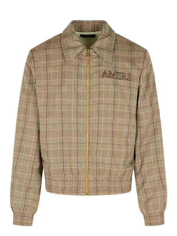 Amiri Virgin Wool Blend Jacket With Embroidered Logo - Taupe