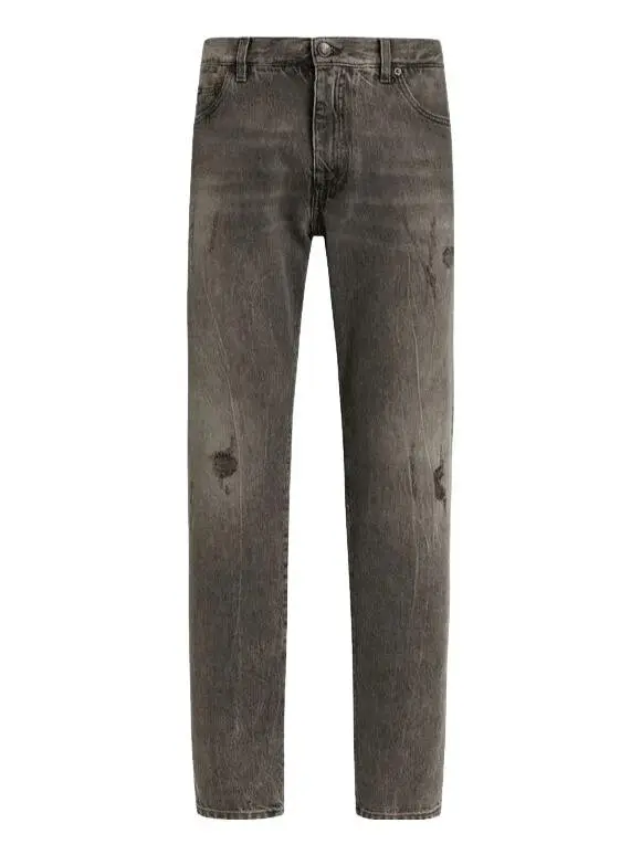 Dolce & Gabbana Distressed Straight Leg Jeans - Black