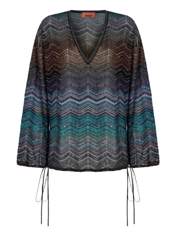 Missoni Chevron V-neck Top - Black