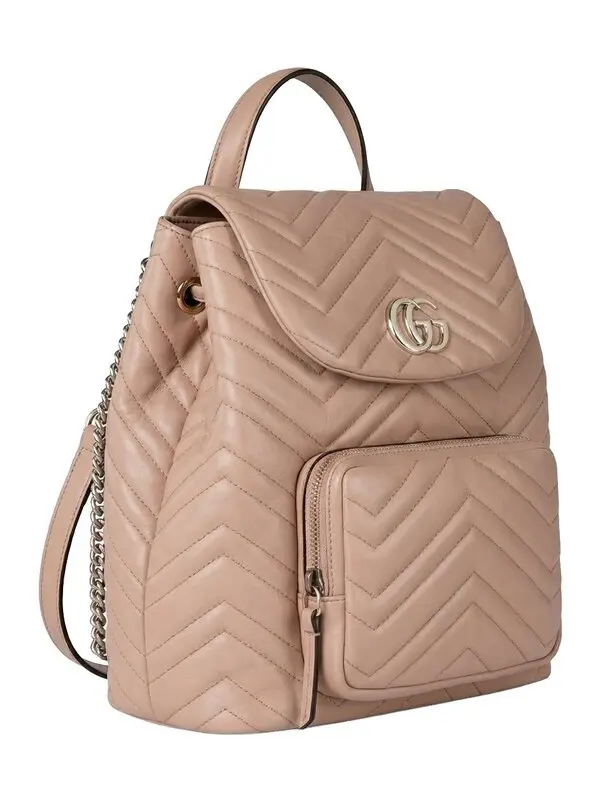 Gucci Gg Marmont Small Quilted Leather Backpack - Pink And Beige