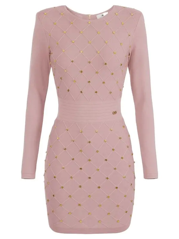 Elisabetta Franchi Long Sleeve Diamond Pattern Mini Dress - Sunrise
