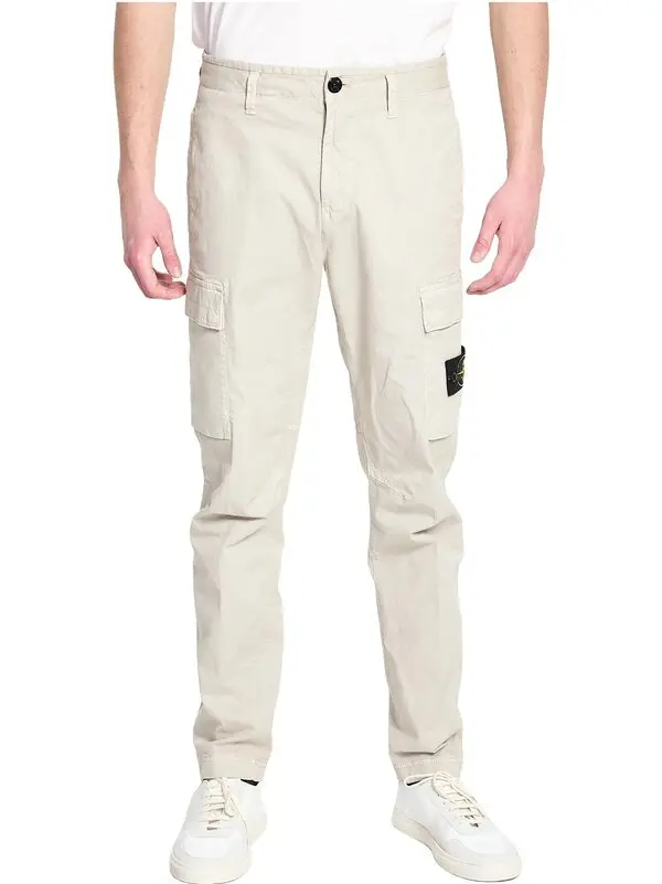 Stone Island Logo Patch Cargo Trousers - Light Grey