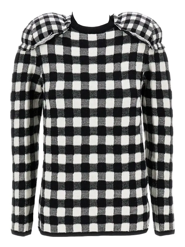 Comme Des Garçons Loose Knit Sweater With Padded Shoulders And Check Pattern - Black