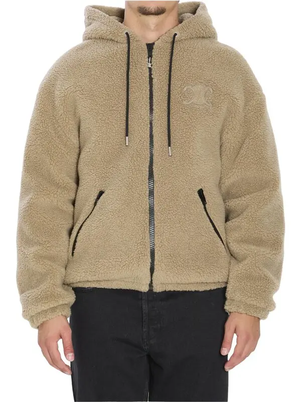 Celine Hooded Fleece Jacket With Triomphe Tassel - Beige/black
