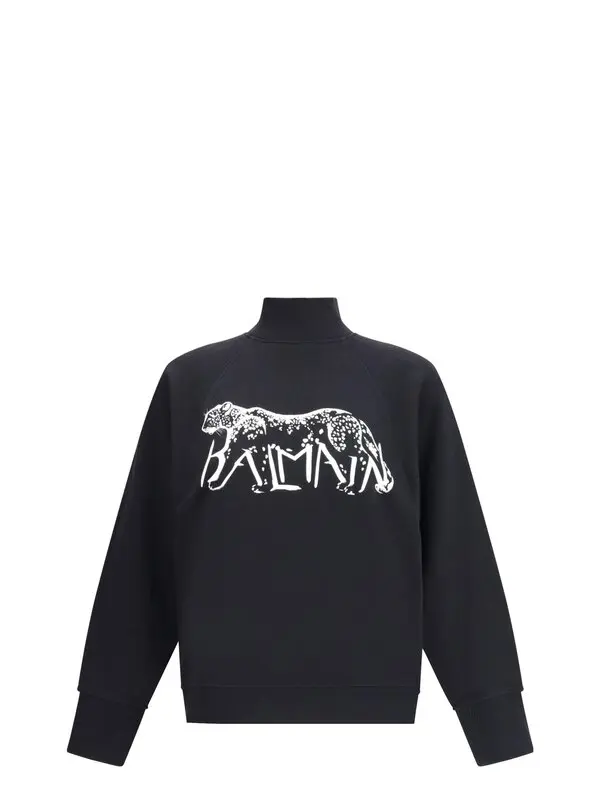 Balmain High Neck Leopard Print Sweatshirt - Black