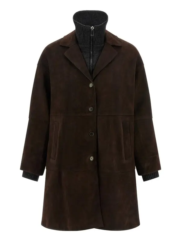 P.a.r.o.s.h Suede Coat With Knit Insert - Brown