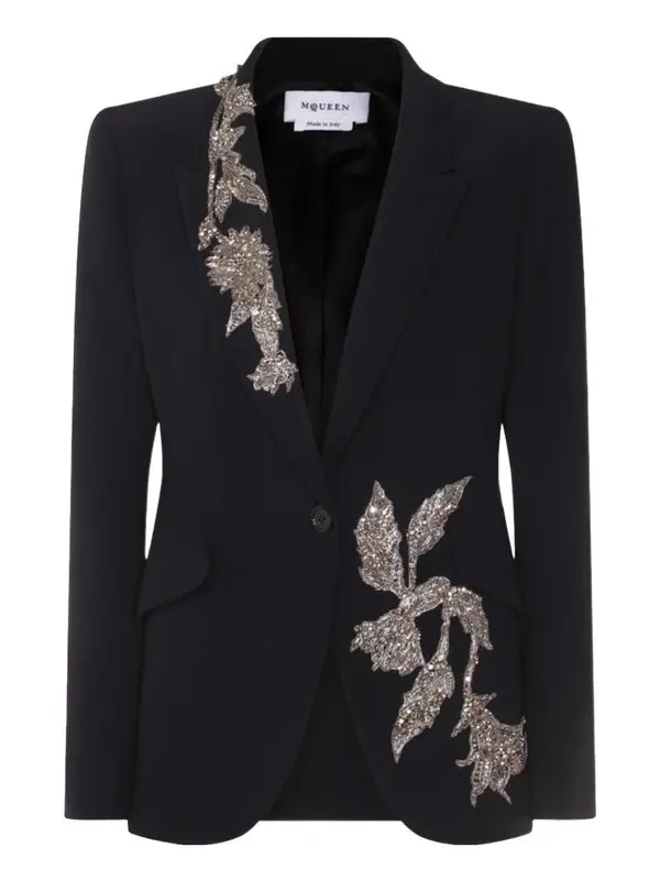 Alexander McQueen Single Breasted Embellished Blazer - Black