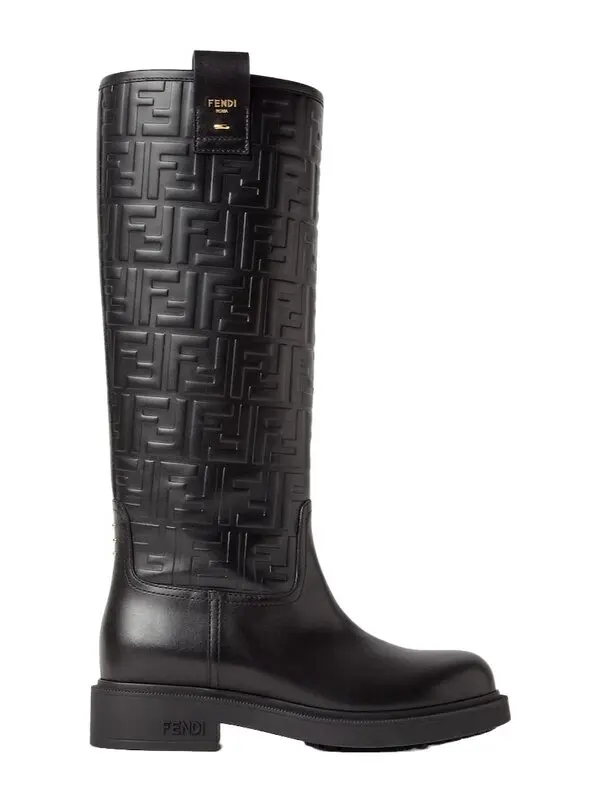 Fendi Filo Ff Embossed Knee High Boots - Black