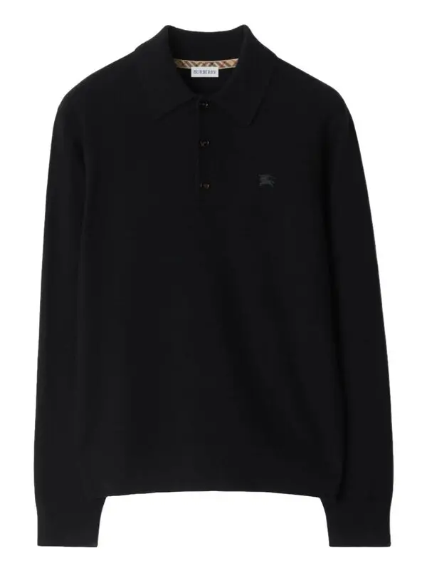 Burberry Ekd Embroidered Long-sleeved Polo Shirt - Black