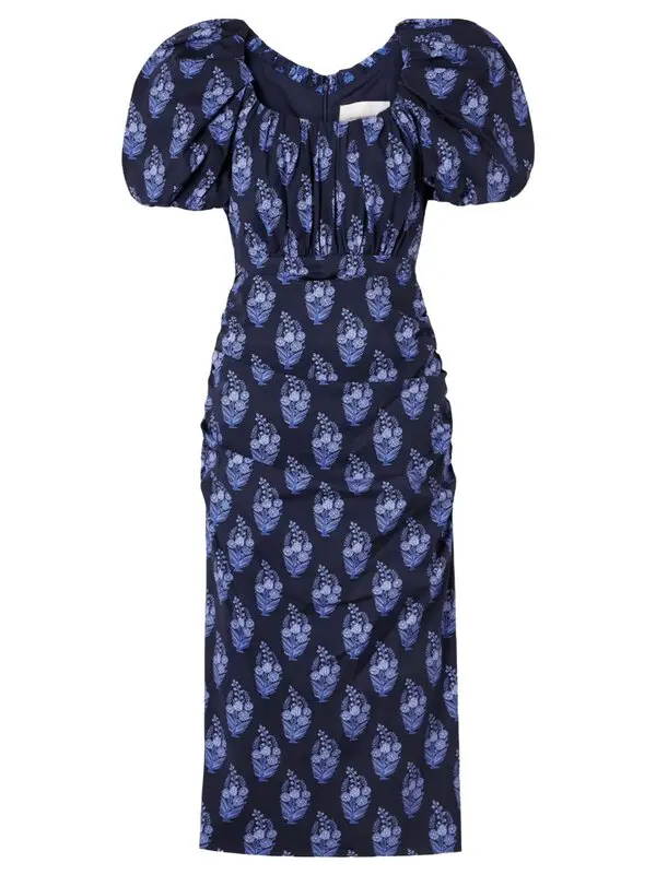Carolina Herrera Printed Puff Sleeve Midi Dress - Black
