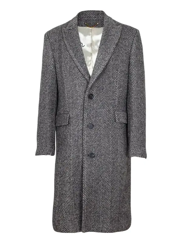 GOLDEN GOOSE Long Sleeve Herringbone Patterned Coat - Black
