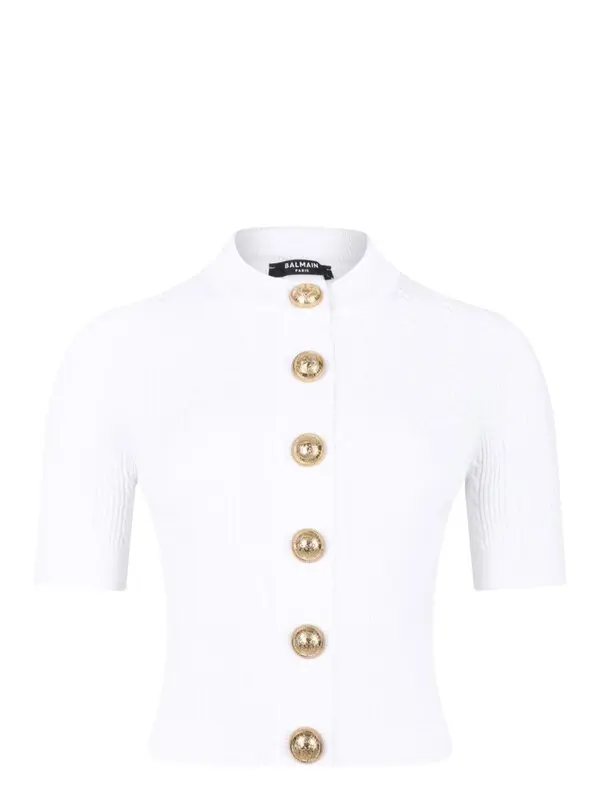 Balmain Ribbed Buttoned Short-sleeve Top - No