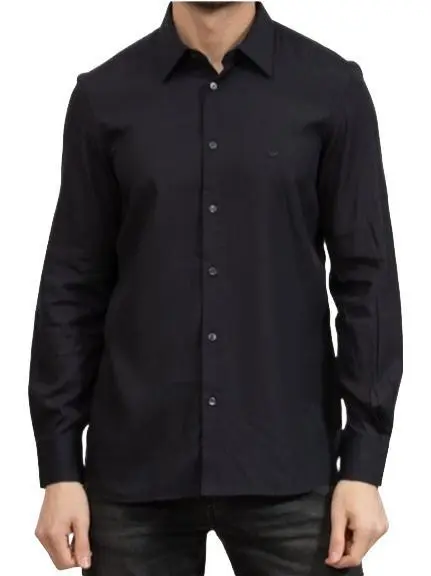 Emporio Armani Logo-embroidered Buttoned Shirt - Navy Blue