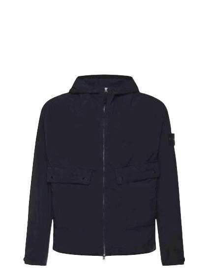 Stone Island Zip-up Hooded Jacket With Patch Pockets - Blue