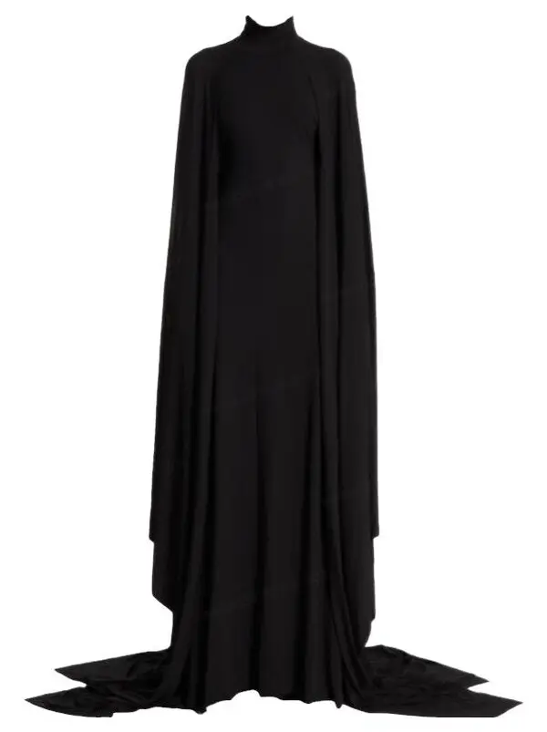 Balenciaga High Neck Cape Silhouette Dress - Black