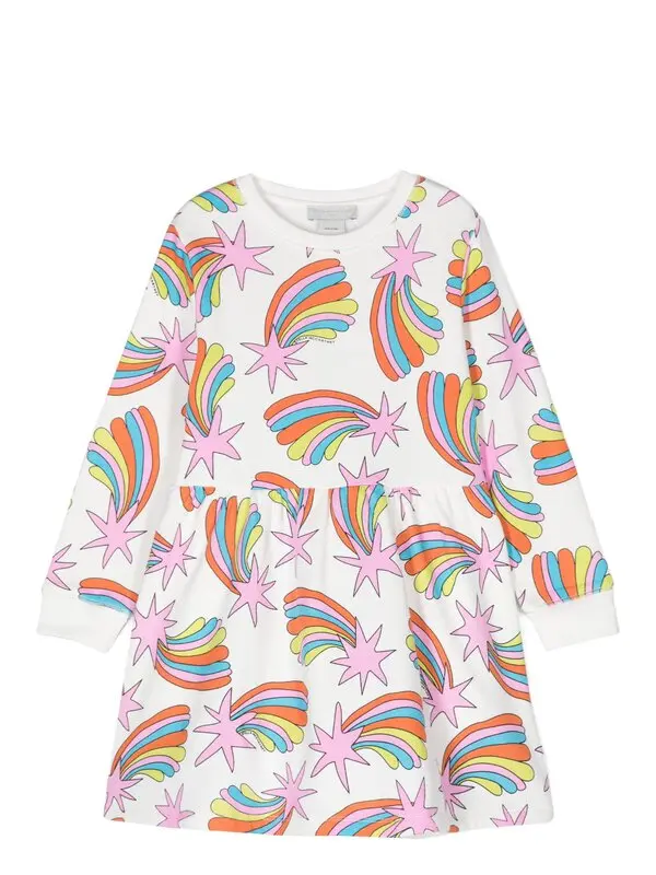 Stella McCartney Long Sleeve Printed Dress With Ruffled Hem - White