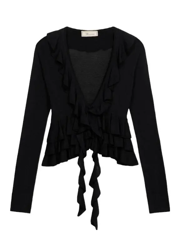 Blumarine Ruffled V-neck Cardigan - Black