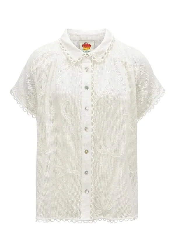 Farm Rio Palm Trees Scalloped Shirt - White