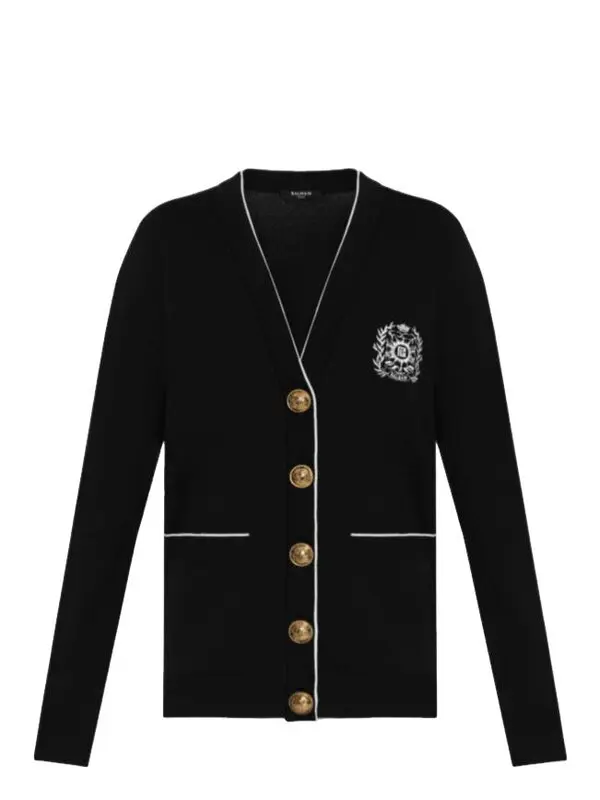 Balmain Emblème Embroidered Knit Cardigan - Black