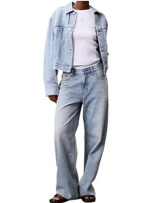 Calvin Klein Monogram Logo Cropped Denim Jacket - Ck Light Printed