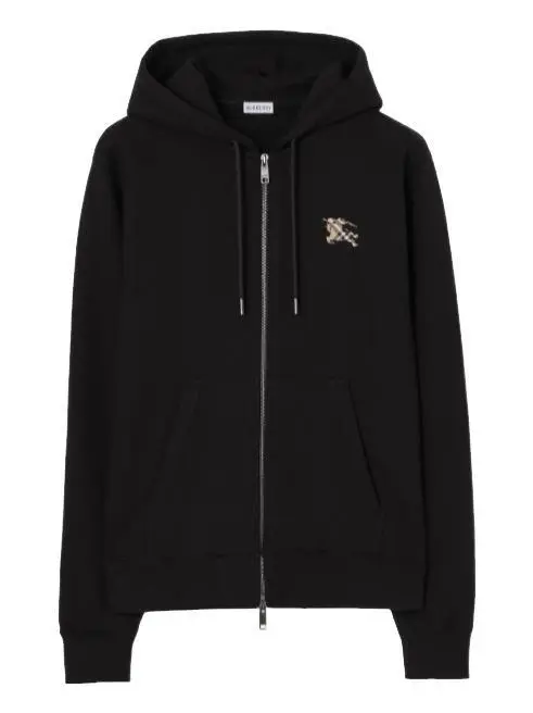 Burberry Zip-up Hoodie With Equestrian Knight Embroidery - Black