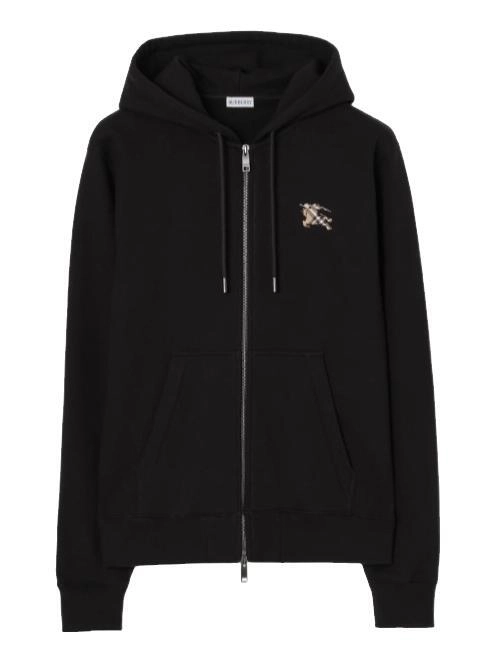 Burberry Zip-up Hoodie With Equestrian Knight Embroidery - Black