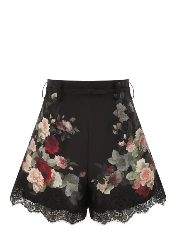 Zimmermann Hypnotic Floral-print Shorts With Embroidered Trim - Black Waterfall