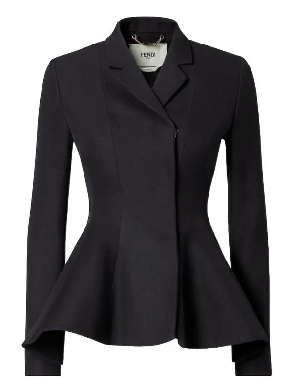 Fendi Grain De Poudre Wool Peplum Blazer - Black