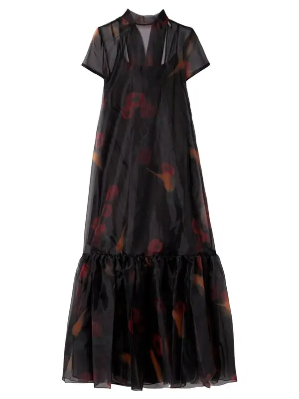 Staud Calluna Printed Organza Maxi Dress - Black