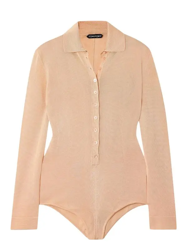 TOM FORD Long-sleeved Knitted Bodysuit With Spread Collar - Pink