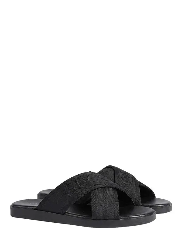 Gucci Jacquard Logo Slide Sandals - Black