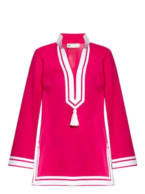 Tory Burch Tunic With Deep V Neckline And White Trim - Neon