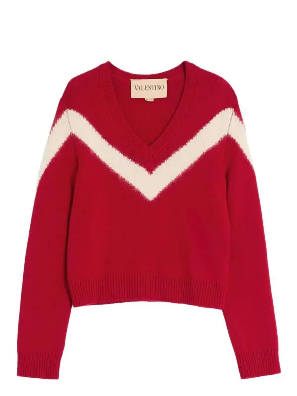 Valentino Garavani V-neck Long-sleeve Jumper With Ribbed Details - Red