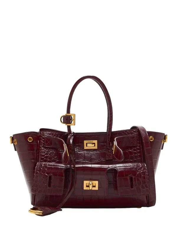 Balenciaga Mini Bel Air Embossed Handbag - Burgundy