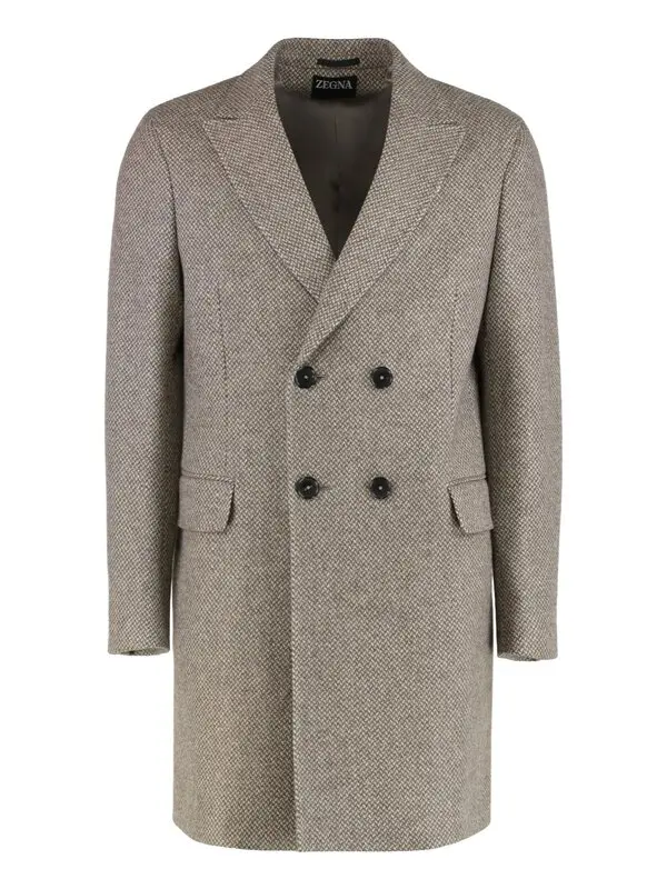 Zegna Double Breasted Long Sleeve Coat - Gray