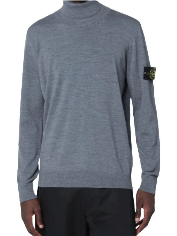 Stone Island Turtleneck Sweater With Compass Logo - Ash Mixed Color