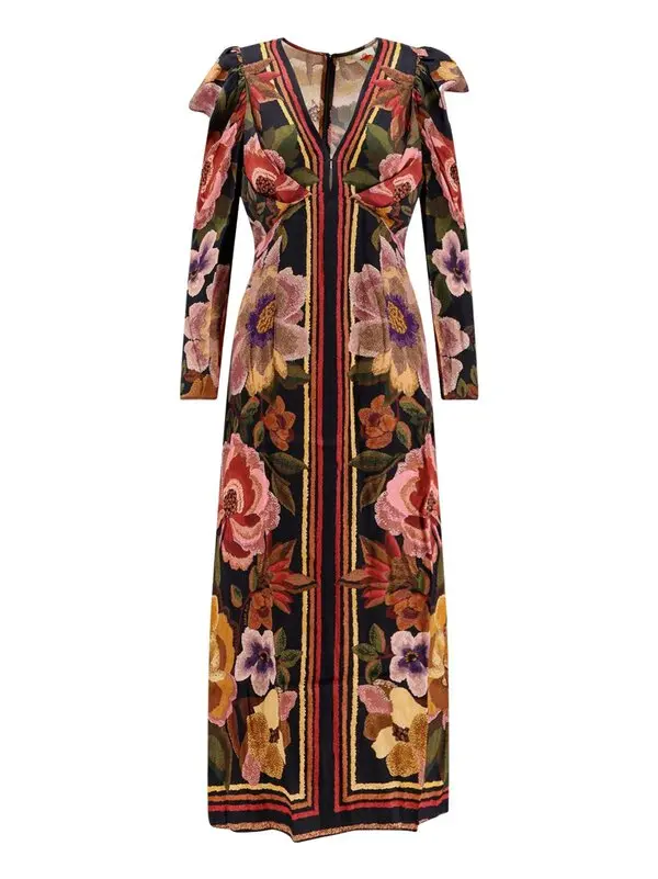 Farm Rio V-neck Puff Sleeve Maxi Dress - Multicolor